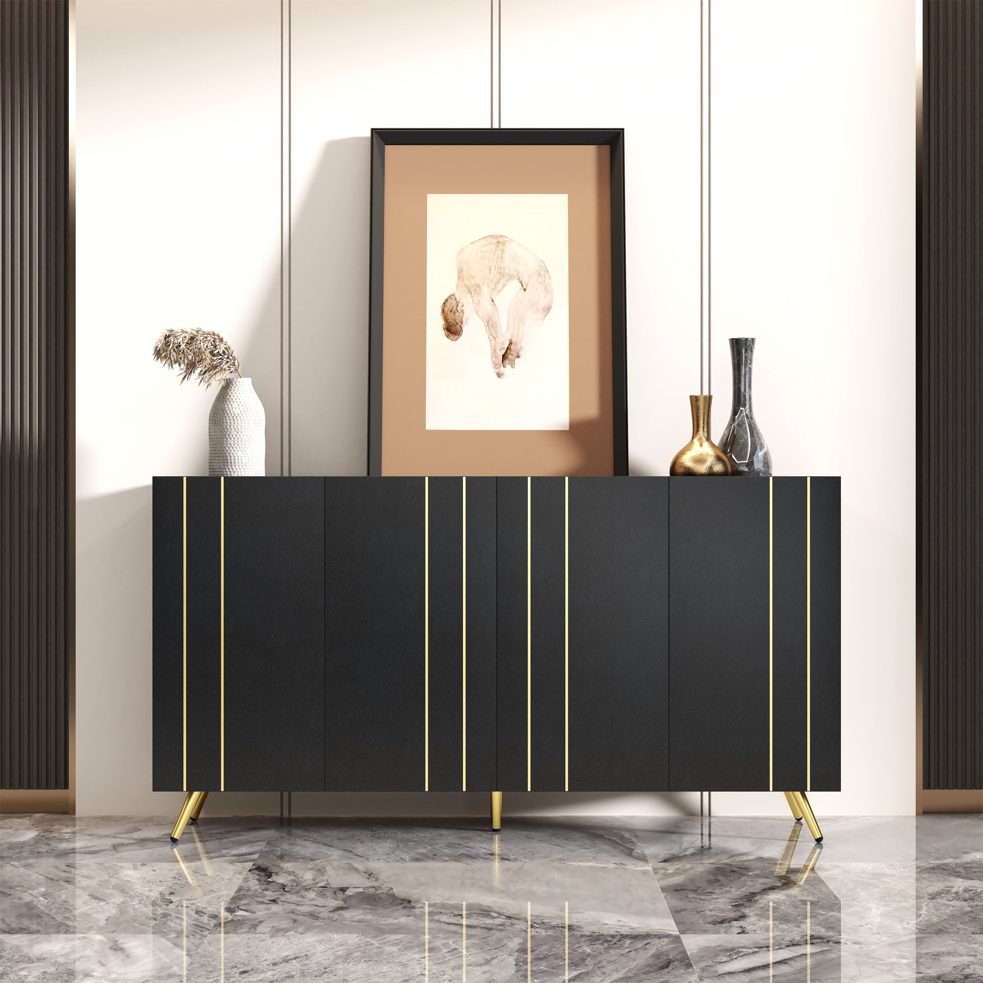 Buffet avec 4 portes - 160 x 38 x 80 cm - Panneau de particules et ...