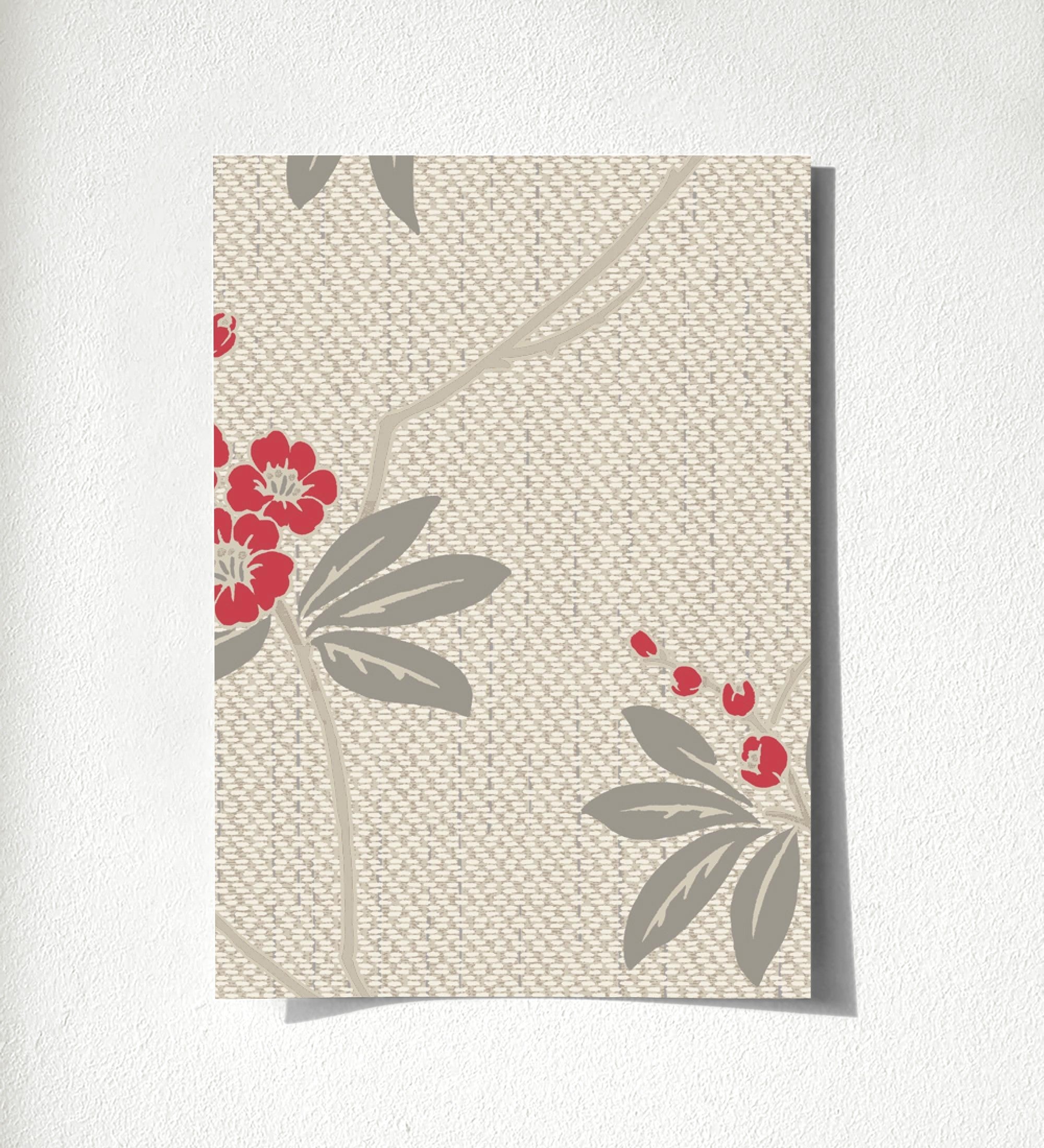 Échantillon DIN A4 de Papier peint vinyle fleurs rouges avec tissage ...