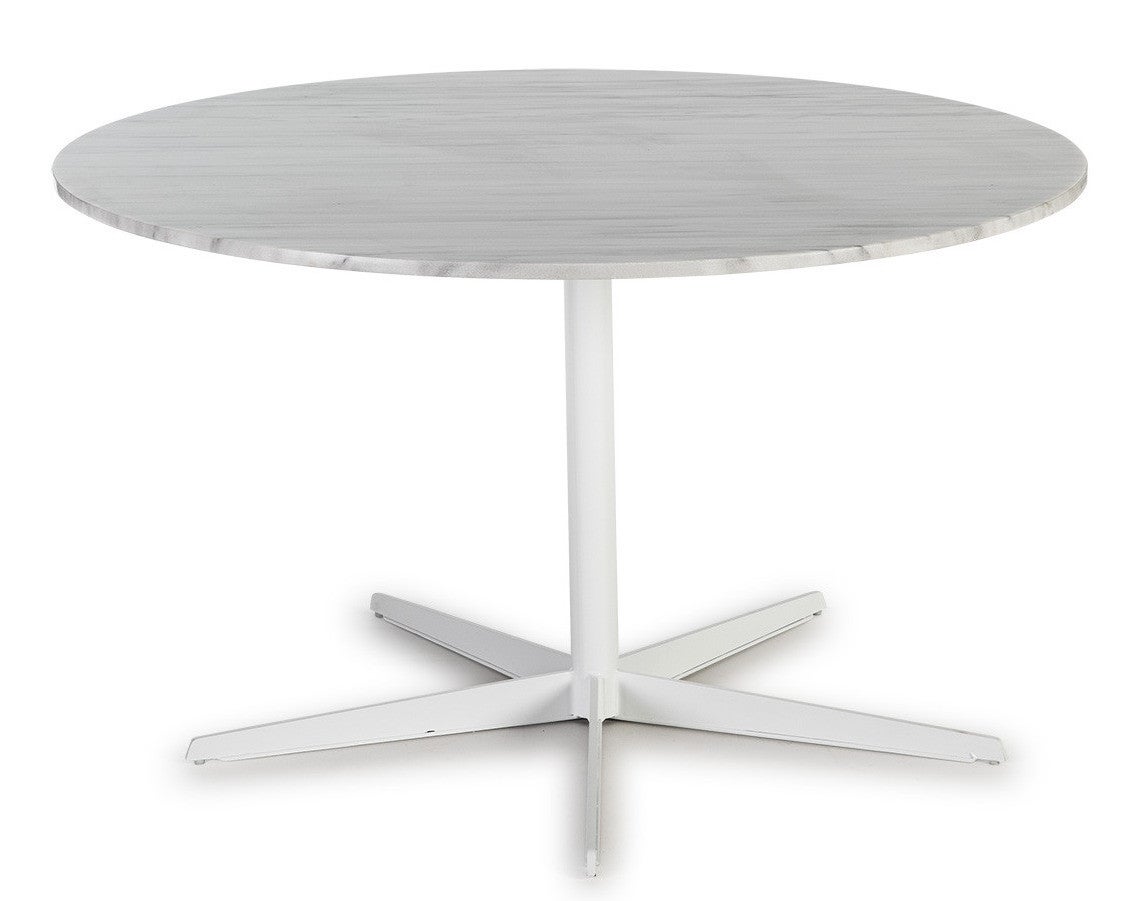 Table design ronde marbre et pied métal blanc D 125cm | Leroy Merlin