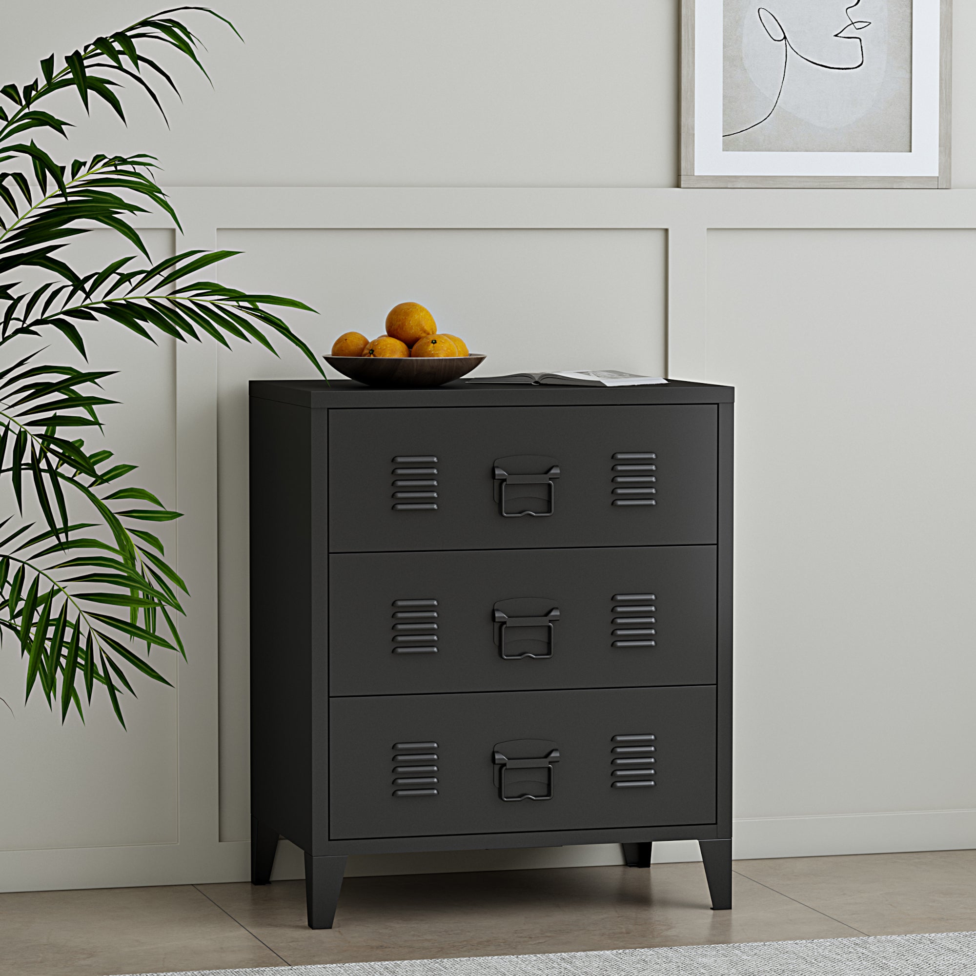 Commode métallique Hämeenlinna acier 72 x 60 x 40 cm noir [en.casa ...