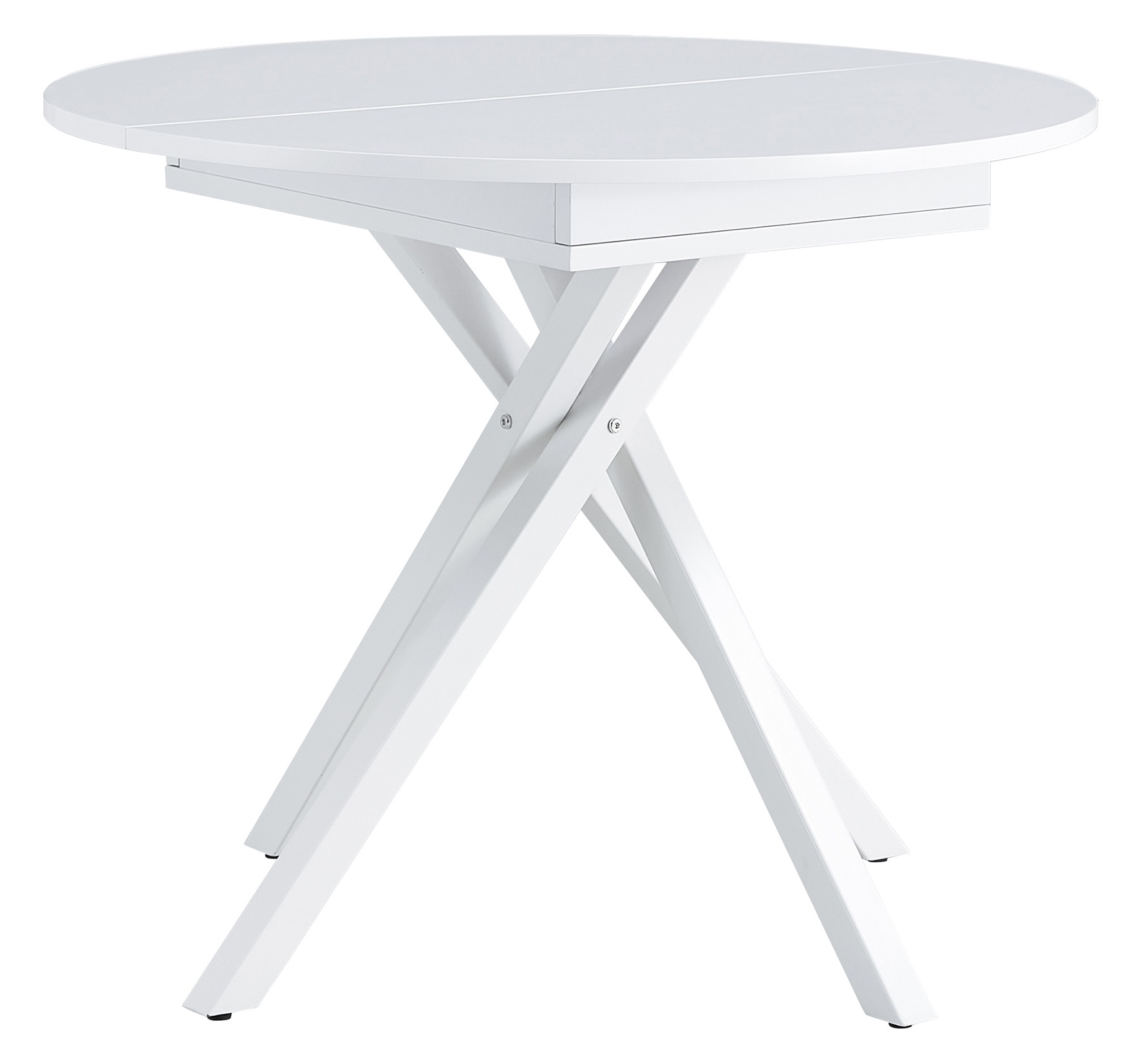 Table à manger ronde extensible bois blanc et pieds métal blanc Vaker ...