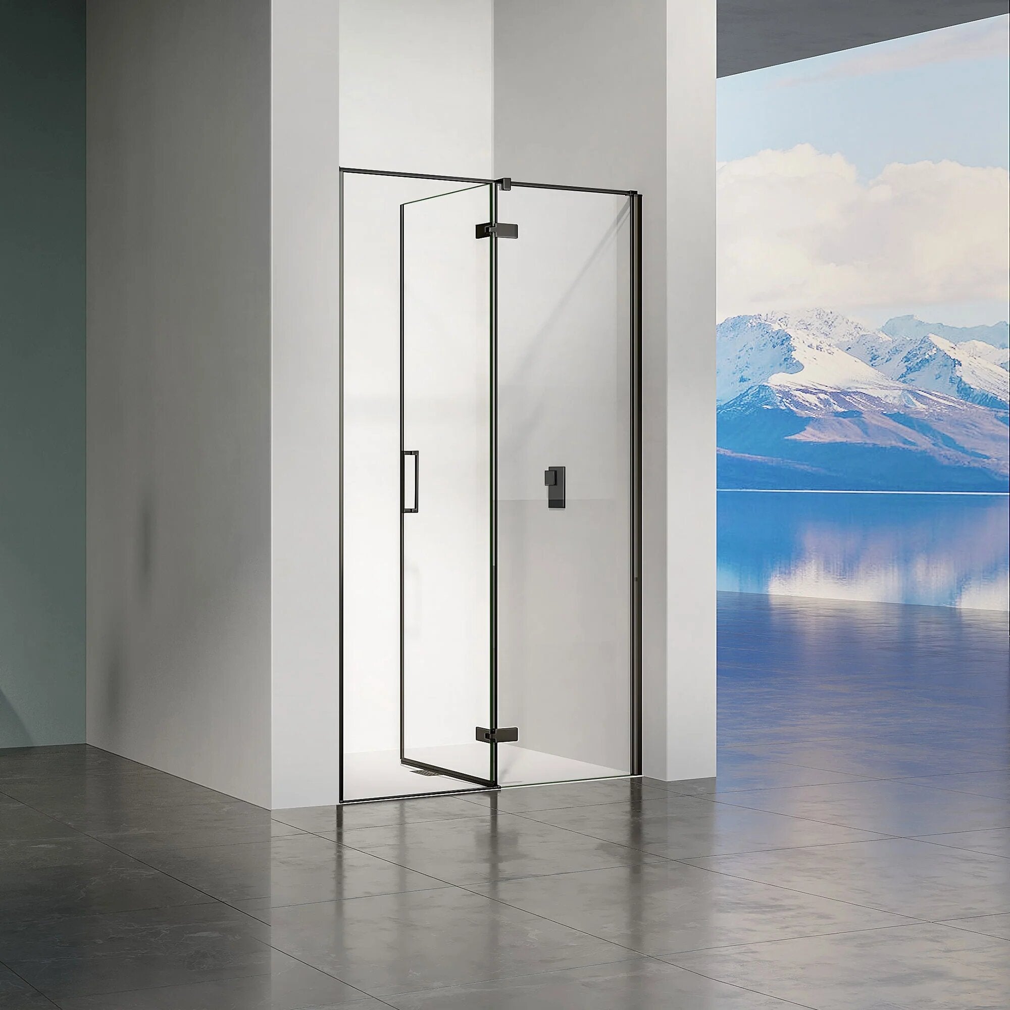 GRAND VERRE Porte de douche ouverture vers la droite avec partie fixe ...