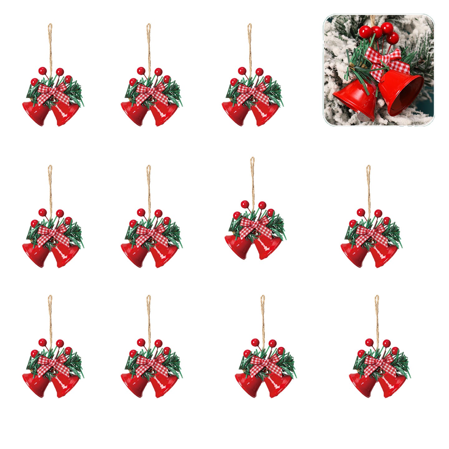 Lot de 12 cloches de Noël suspendues pour sapin de Noël, cloches ...