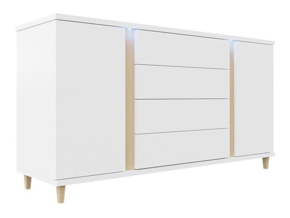 Commode Nashville B103, Blanc, Clair bois, Blanc brillant, Avec tiroirs ...