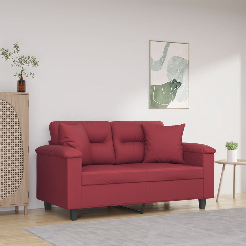 Sofá de 2 plazas con cojines cuero sintético rojo tinto 120 cm | Leroy ...