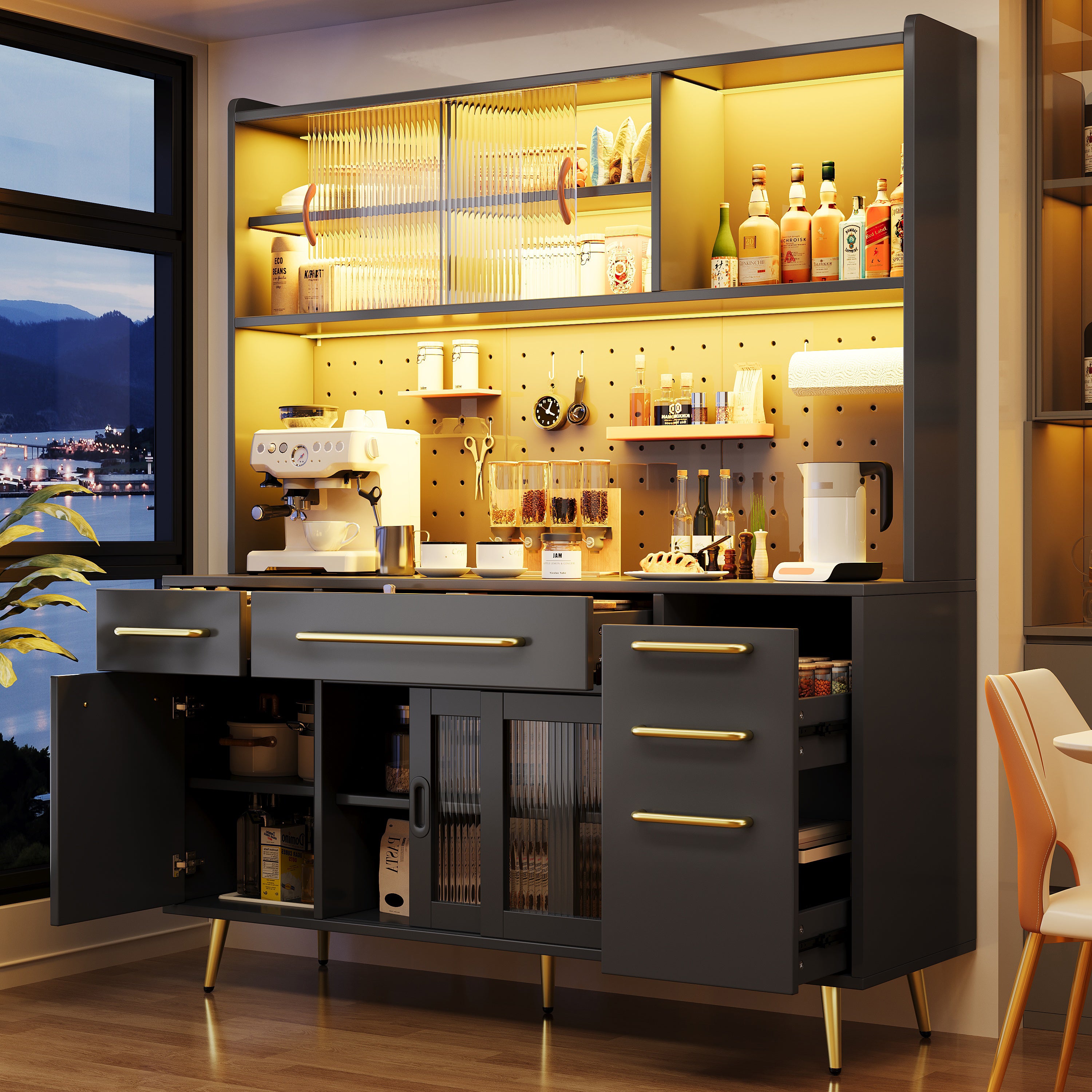Buffet design avec panneau perforé MDF - Éclairage LED intelligent ...