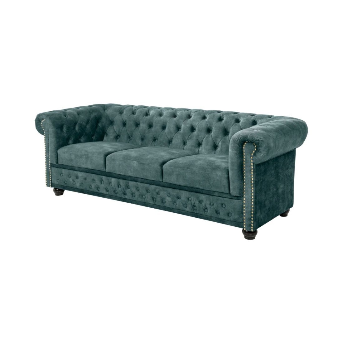 Canapé droit EDGAR – Bleu canard capitonné – 3 places – Velours style ...