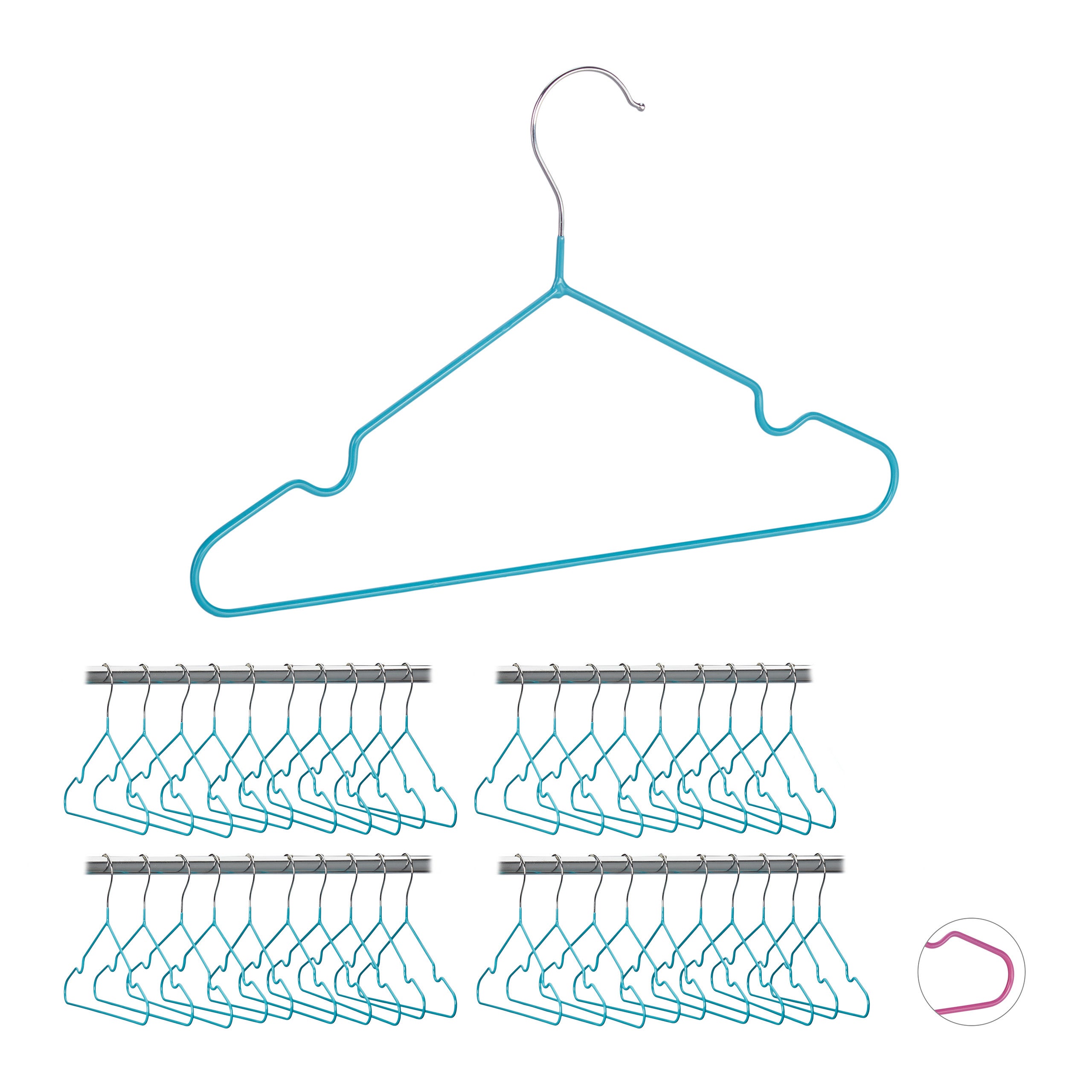 Relaxdays Pack de 40 Perchas Bebé Antideslizantes, Metal, Turquesa, 30 ...