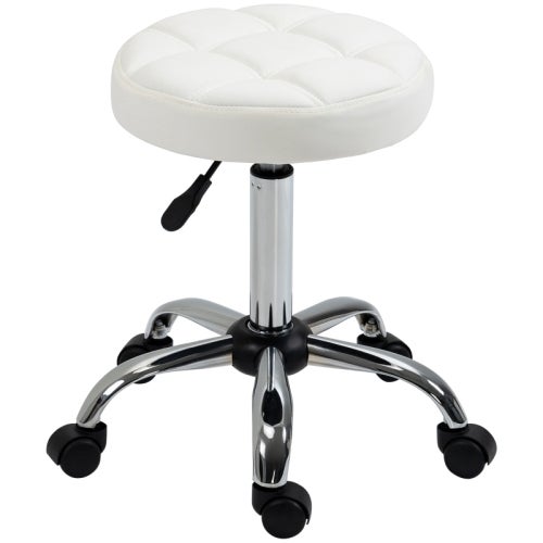 Tabouret roulant pivotant en simili cuir blanc, réglable en hauteur Ø35 ...