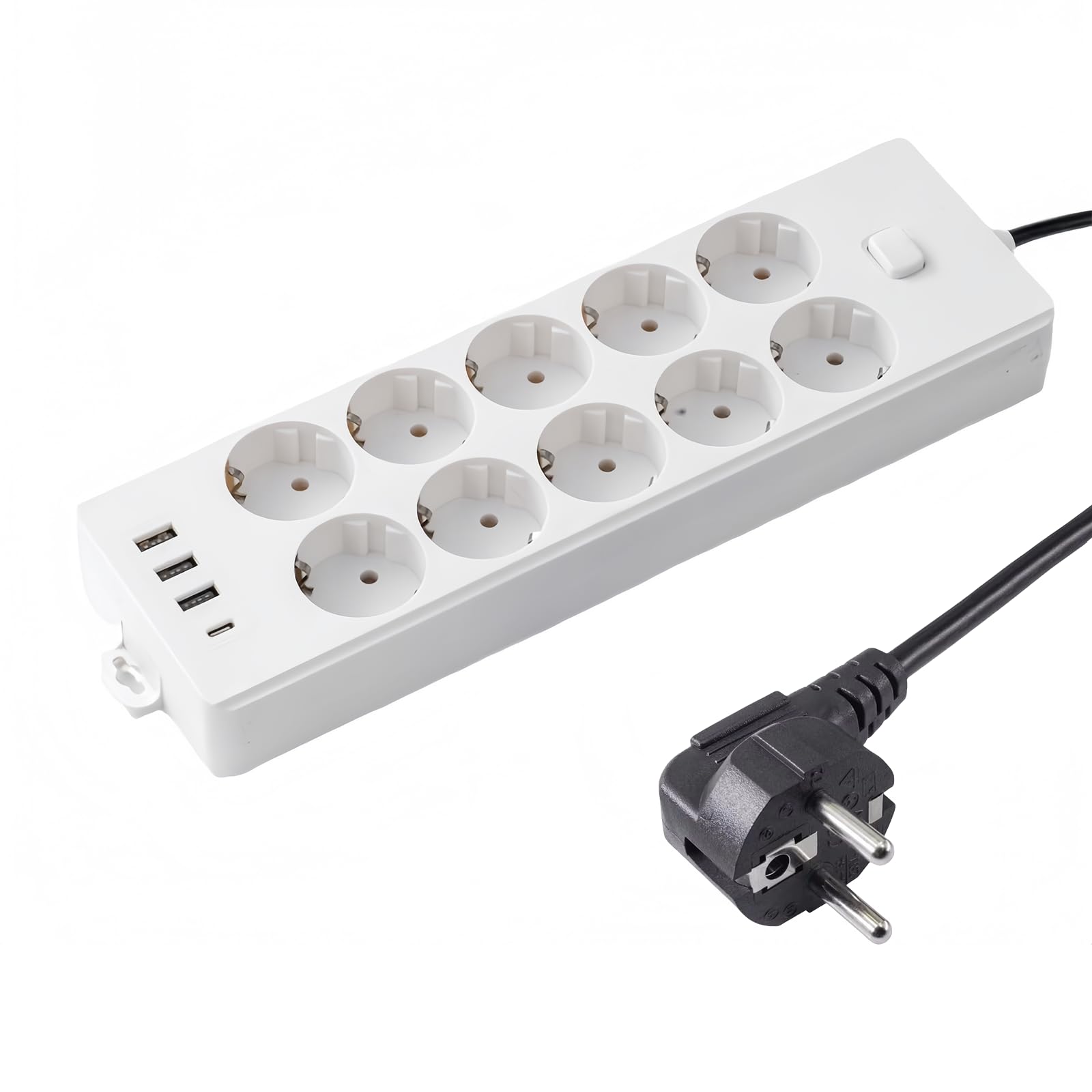 Multiprise 10 Prises avec USB-C et 3 USB-A : 14 en 1,Câble 2m,Mural,10A ...