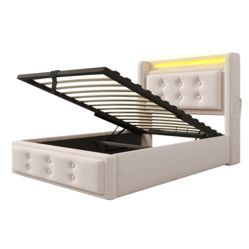 Cama tapizada 90x200, cama individual con cabecero LED y función de ...