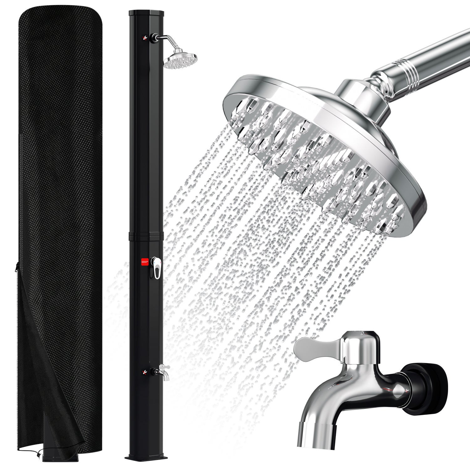 Ducha solar de 35 litros negra - Columna completa con funda y tapón de ...
