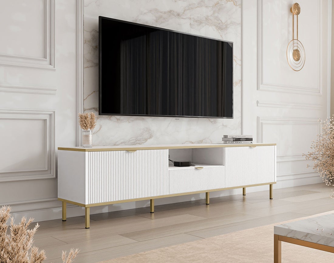 Meuble TV style contemporain 181*35*46 cm blanc / doré - HOPE - Best ...