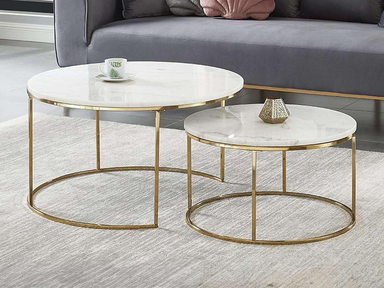 Tables basses gigognes ANGELA - Marbre blanc et métal doré | Leroy Merlin