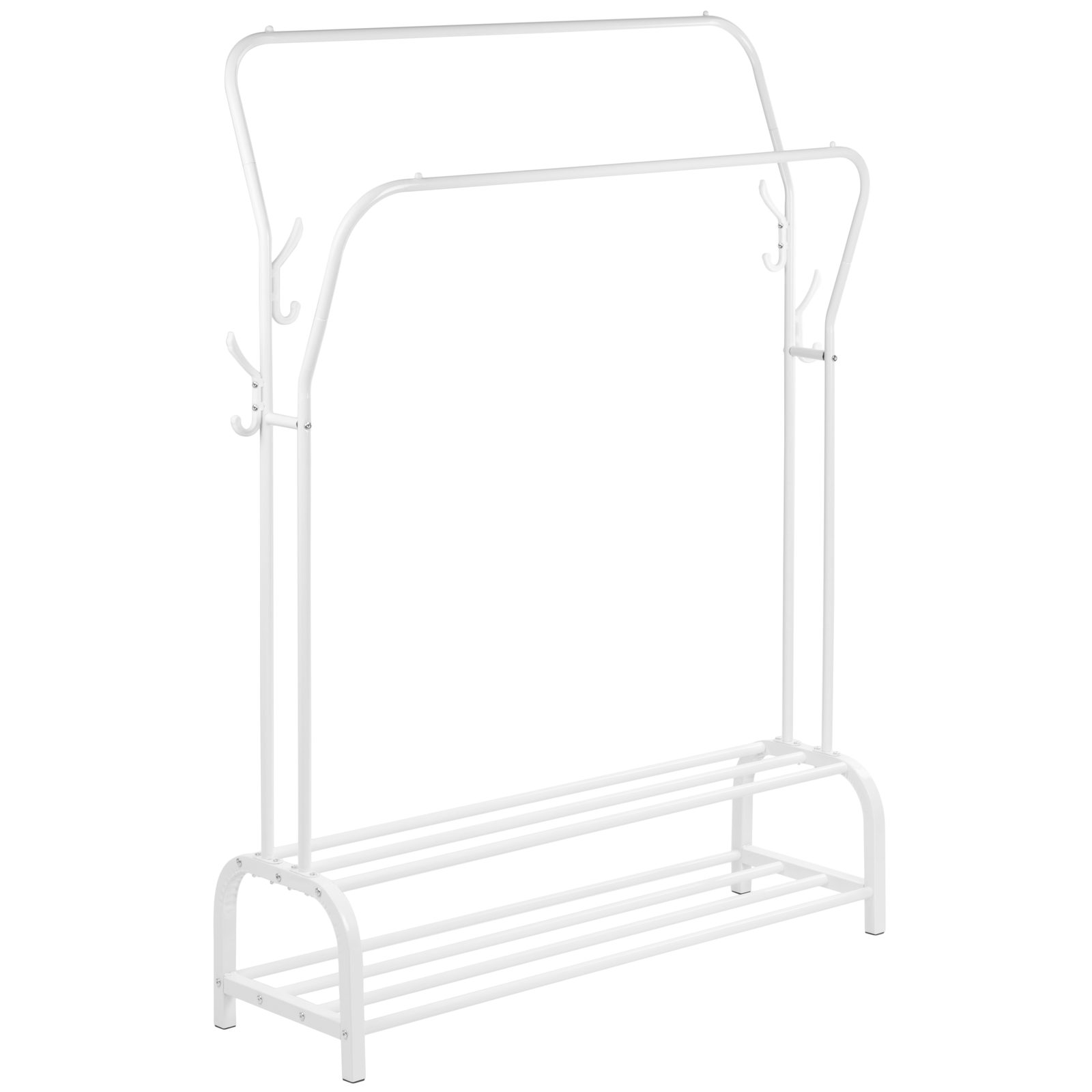 Perchero metálico blanco multifuncional con doble colgador y 2 estantes ...