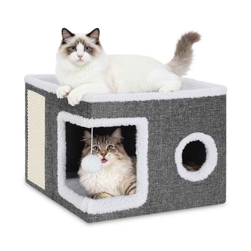 Cueva para gatos plegable de dos pisos, espacio para dormir y jugar con ...