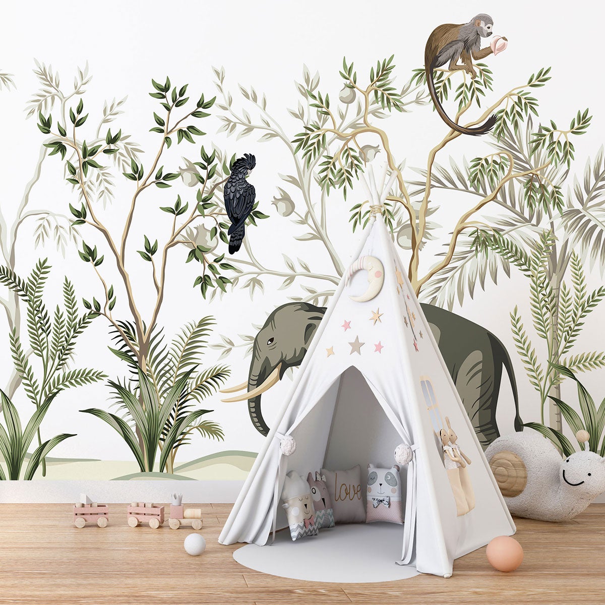 Papier peint panoramique Enfants - Animaux de la Jungle - Largeur 325 ...