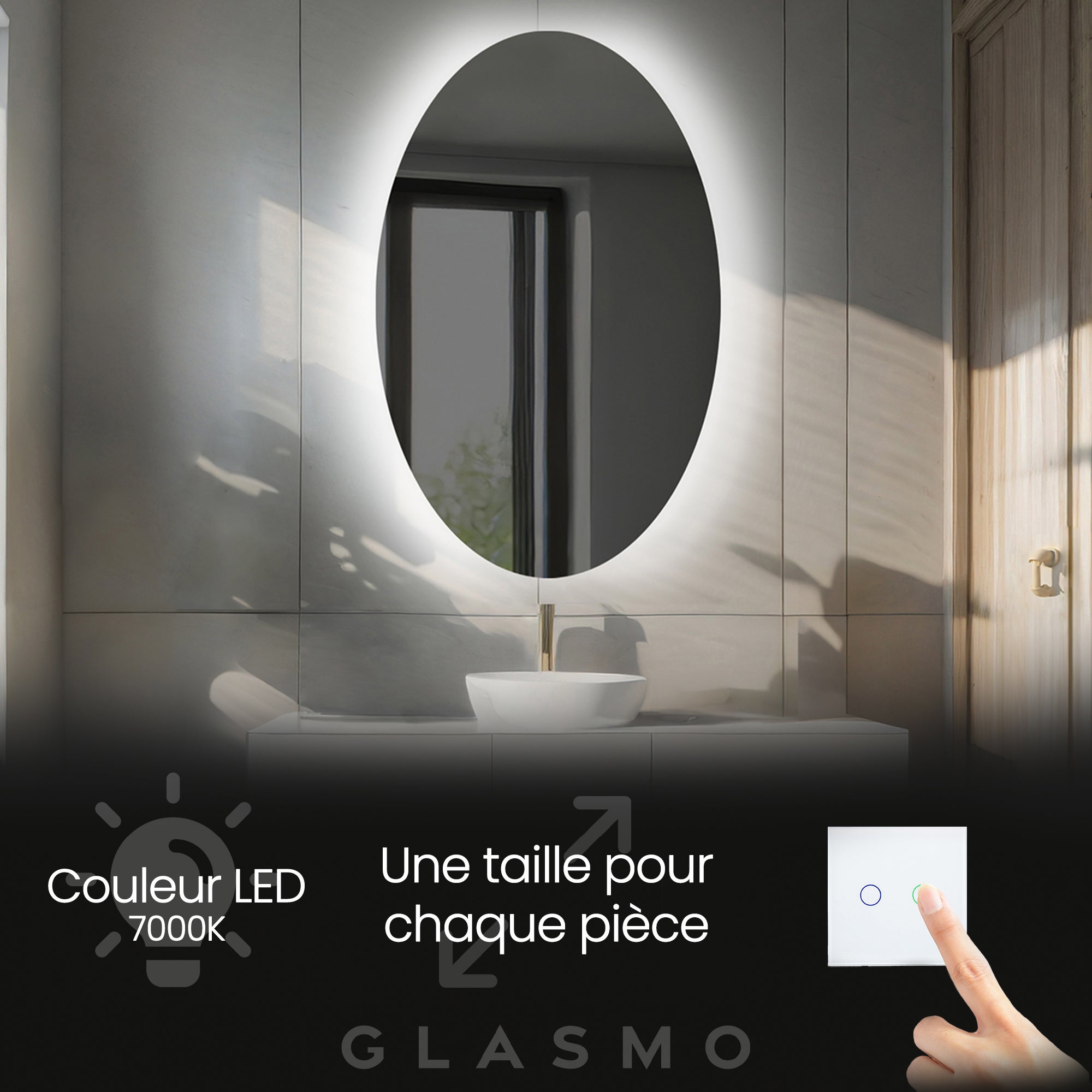 Miroir de Salle de Bain LED - Violet | 50x110 cm | LED Lumineux Miroir ...