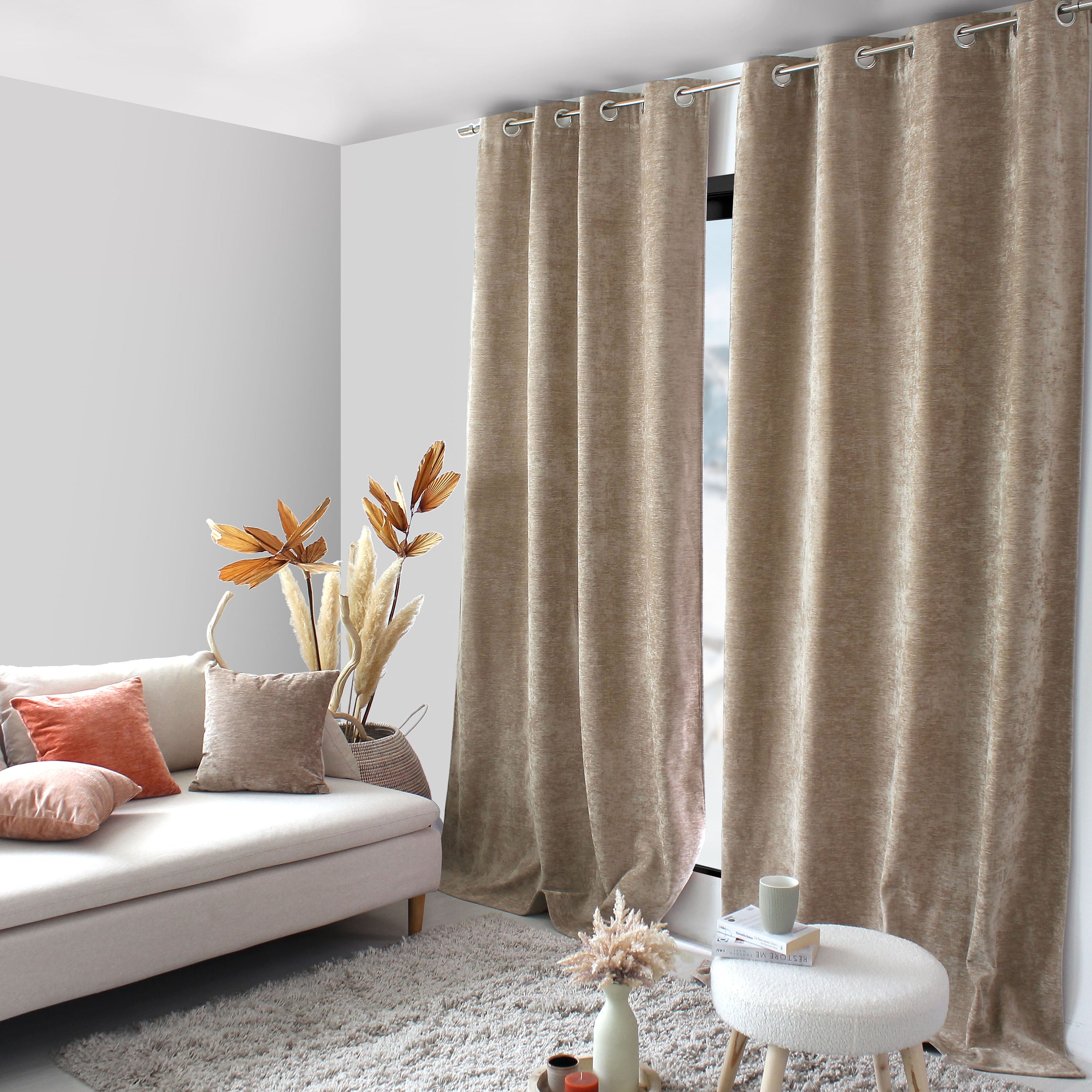 Lot de 2 Rideaux Thermique avec Œillets, Naturel, Grande Hauteur ...