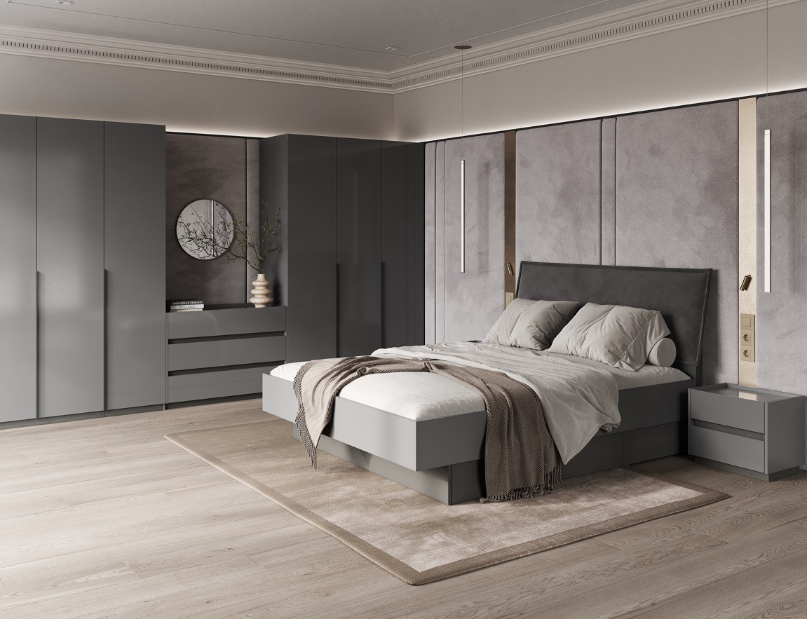 Chambre complète TEO lit + 2 chevets + commode + armoire 3 portes ...