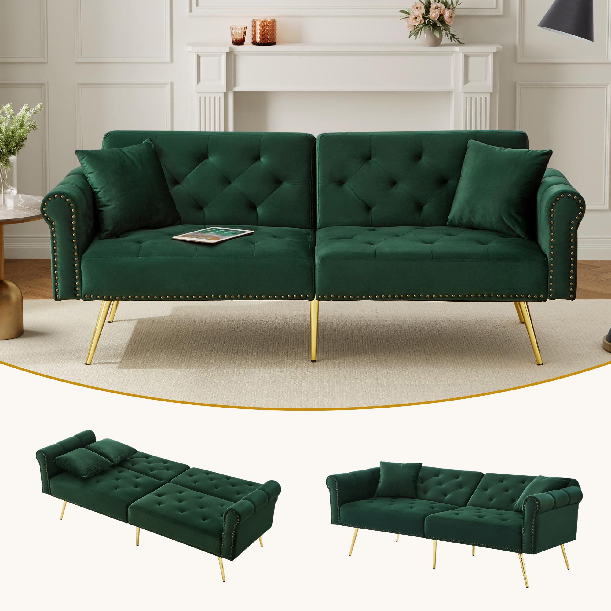 Canapé-Lit 2 Places Pliant - Extensible Dossier Inclinable 3 Positions ...