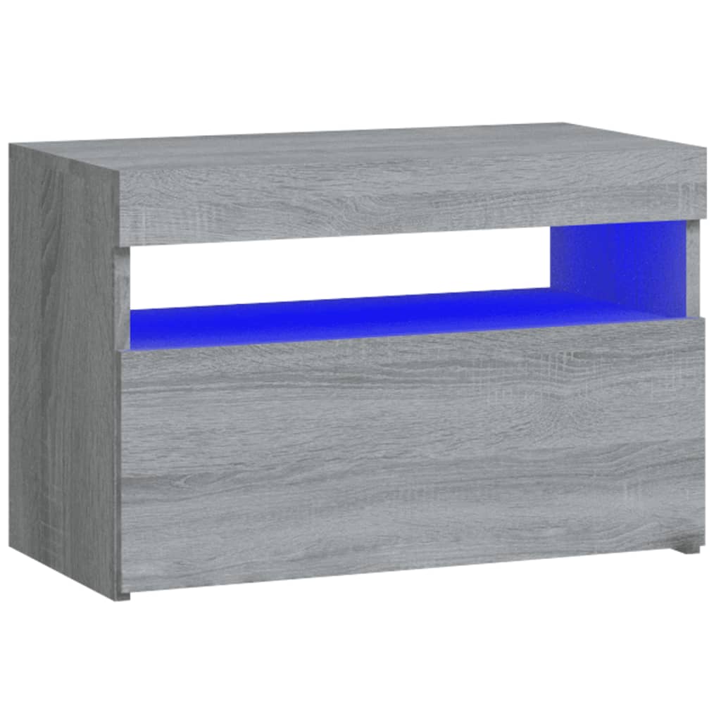 Tables de chevet avec lumières LED 2 pcs Sonoma gris 60x35x40 cm ...