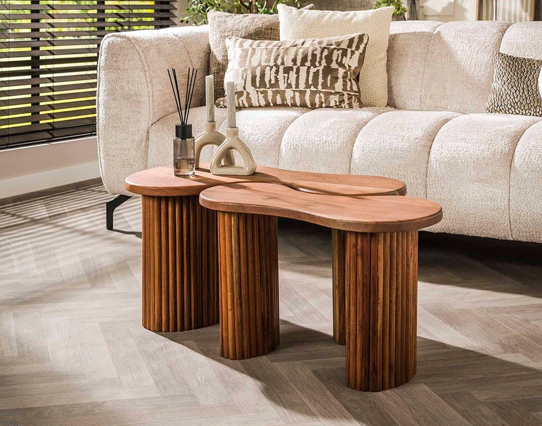 Lot de 2 tables basses en bois massif d'acacia organiques 88 et 65cm ...