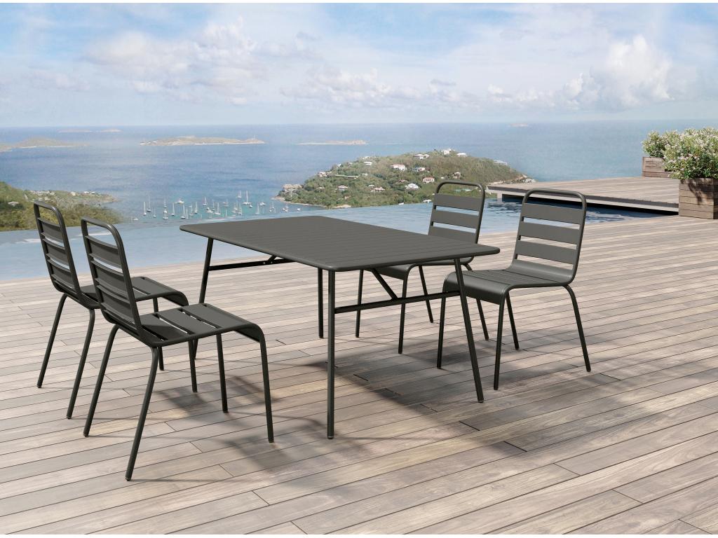 Comedor de jardín de metal - una mesa de 160 cm de ancho y 4 sillas ...