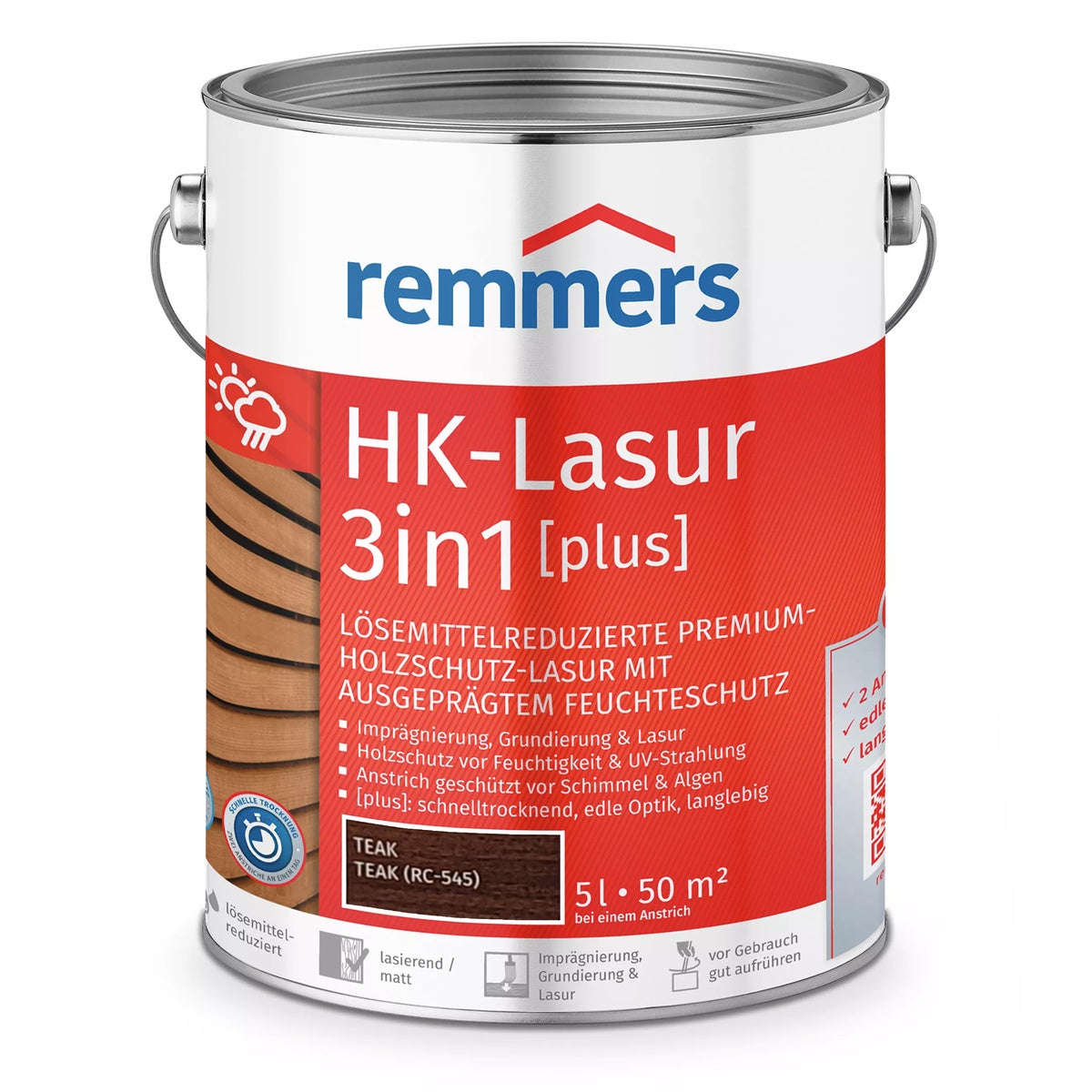 Remmers HK-Lazura 3en1 Plus Teck 5 L – lasure pour bois extérieur ...