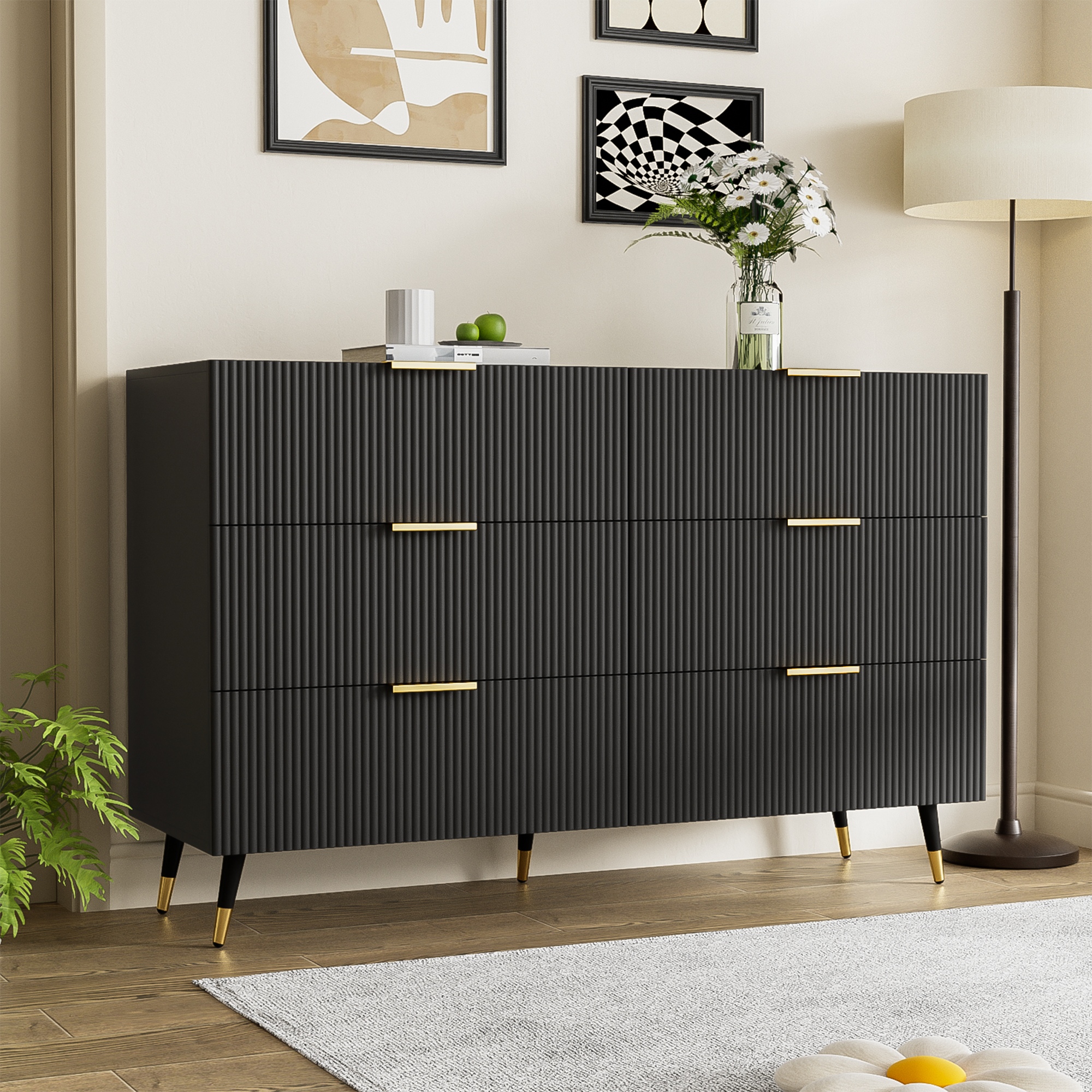 Buffet, Buffet Avec 6 Tiroirs, Pour Chambre et Salon, Design Moderne ...