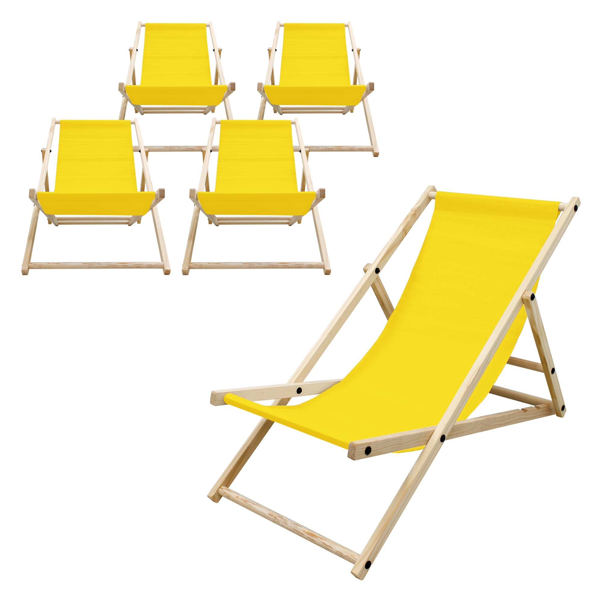 Set 5x Chaise longue de jardin pliable jaune en bois de pin 3 Positions de couchage jusqu'à 120 ...