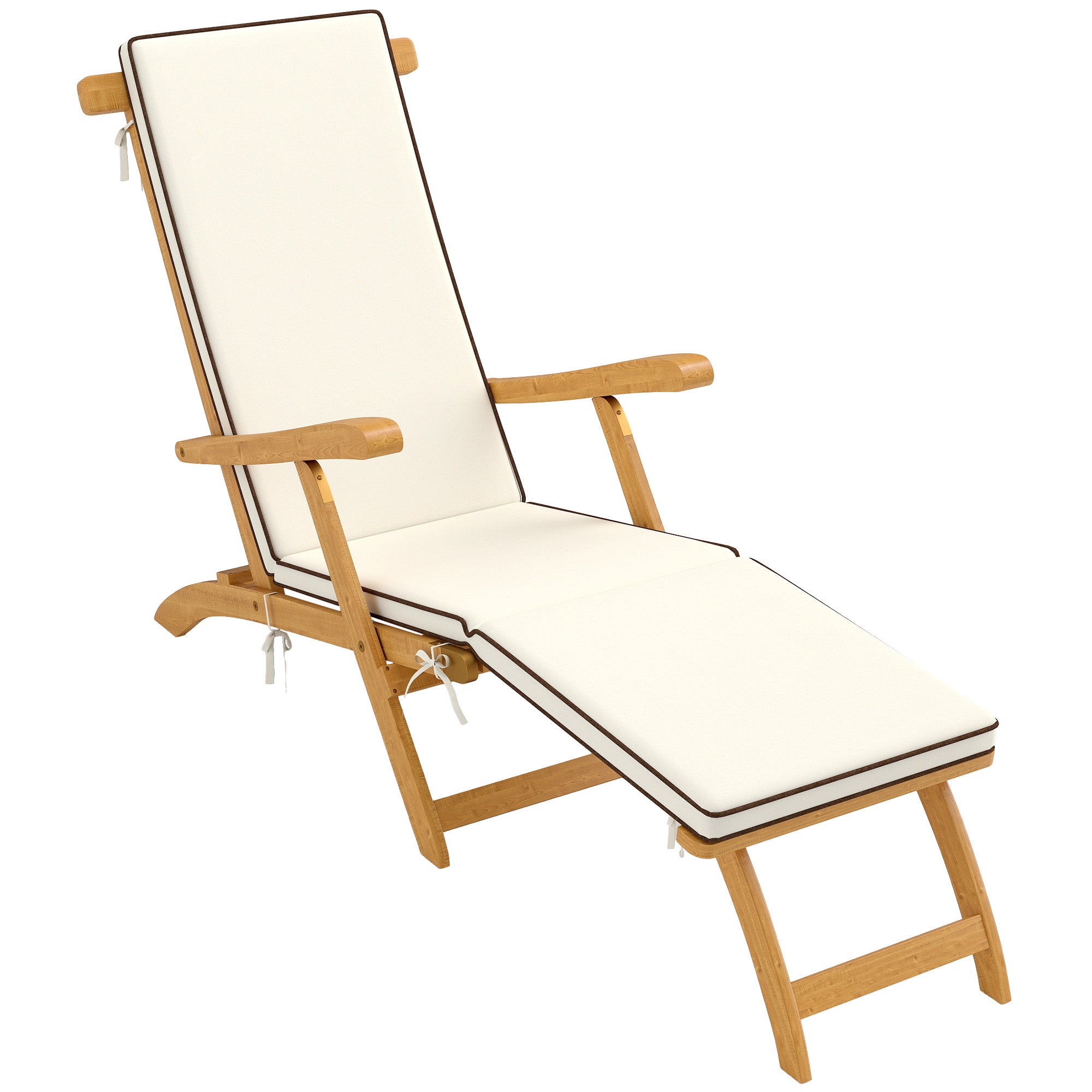 Transat pliant en bois, chaise longue de jardin avec repose-pieds ...