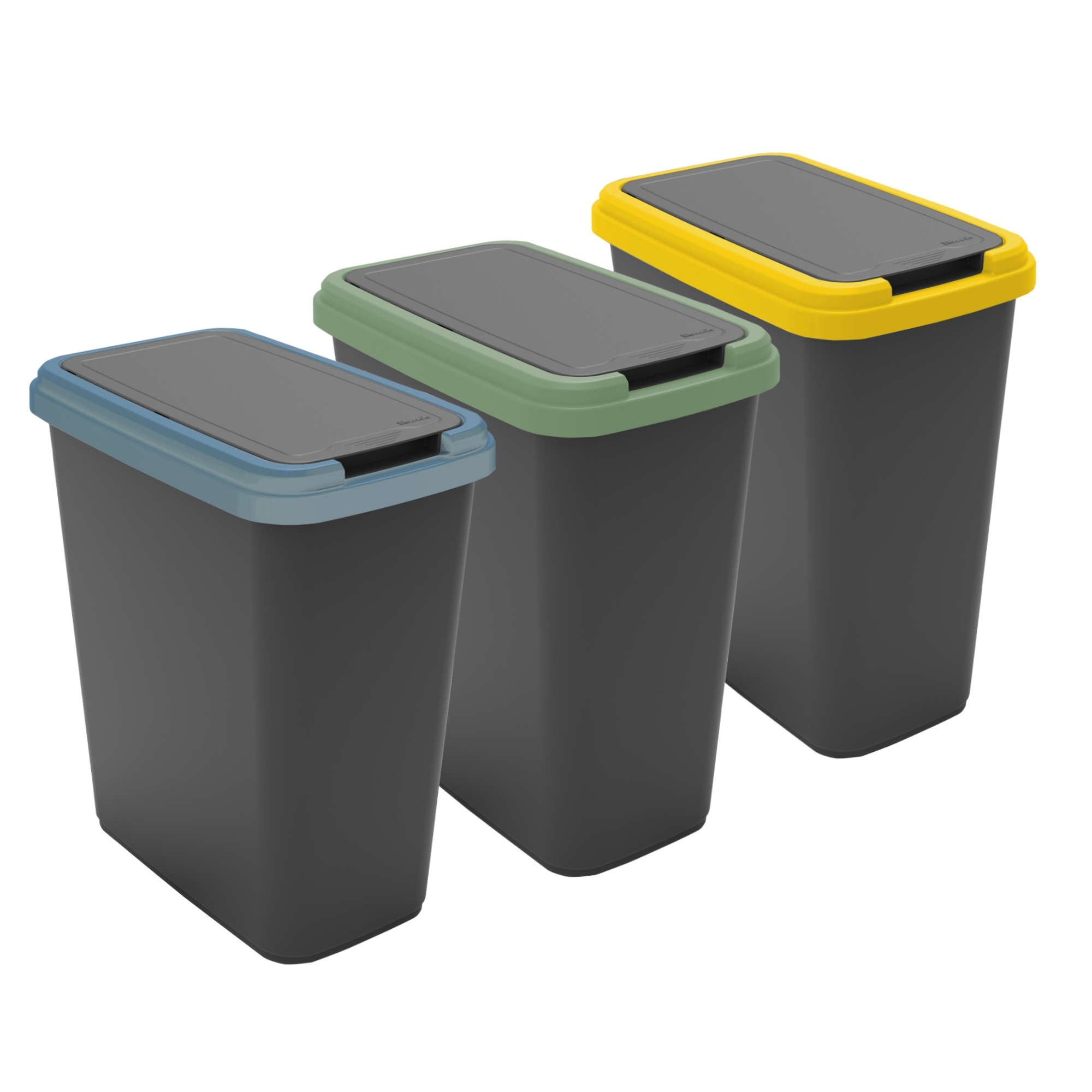 Lot de 3 poubelles de tri sélectif d'intérieur 25 litres en plastique recyclé GREEN BIN | Leroy ...