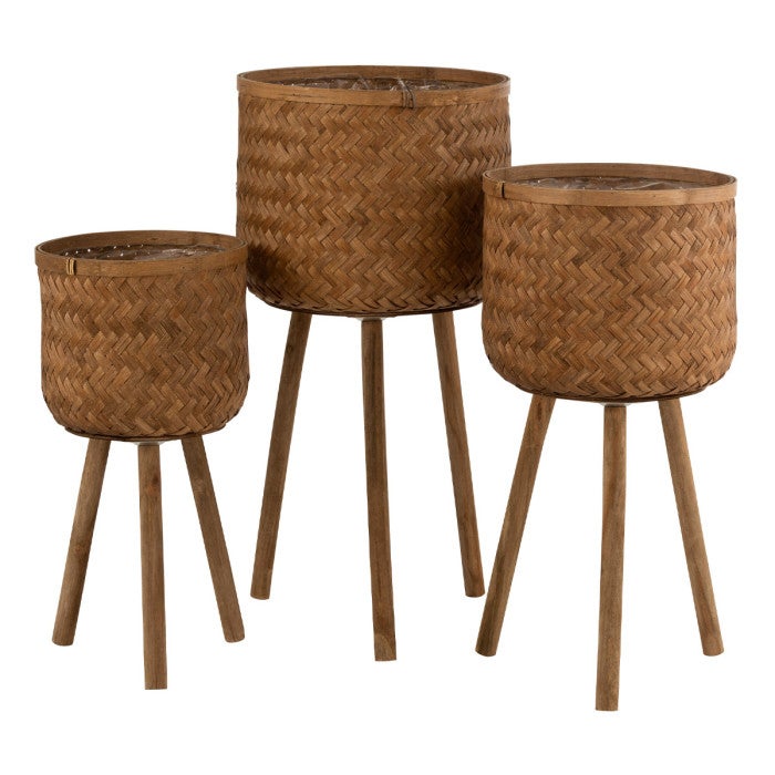 Lot de 3 Cache-Pots sur Pied "Trépied" 75cm Naturel | Leroy Merlin