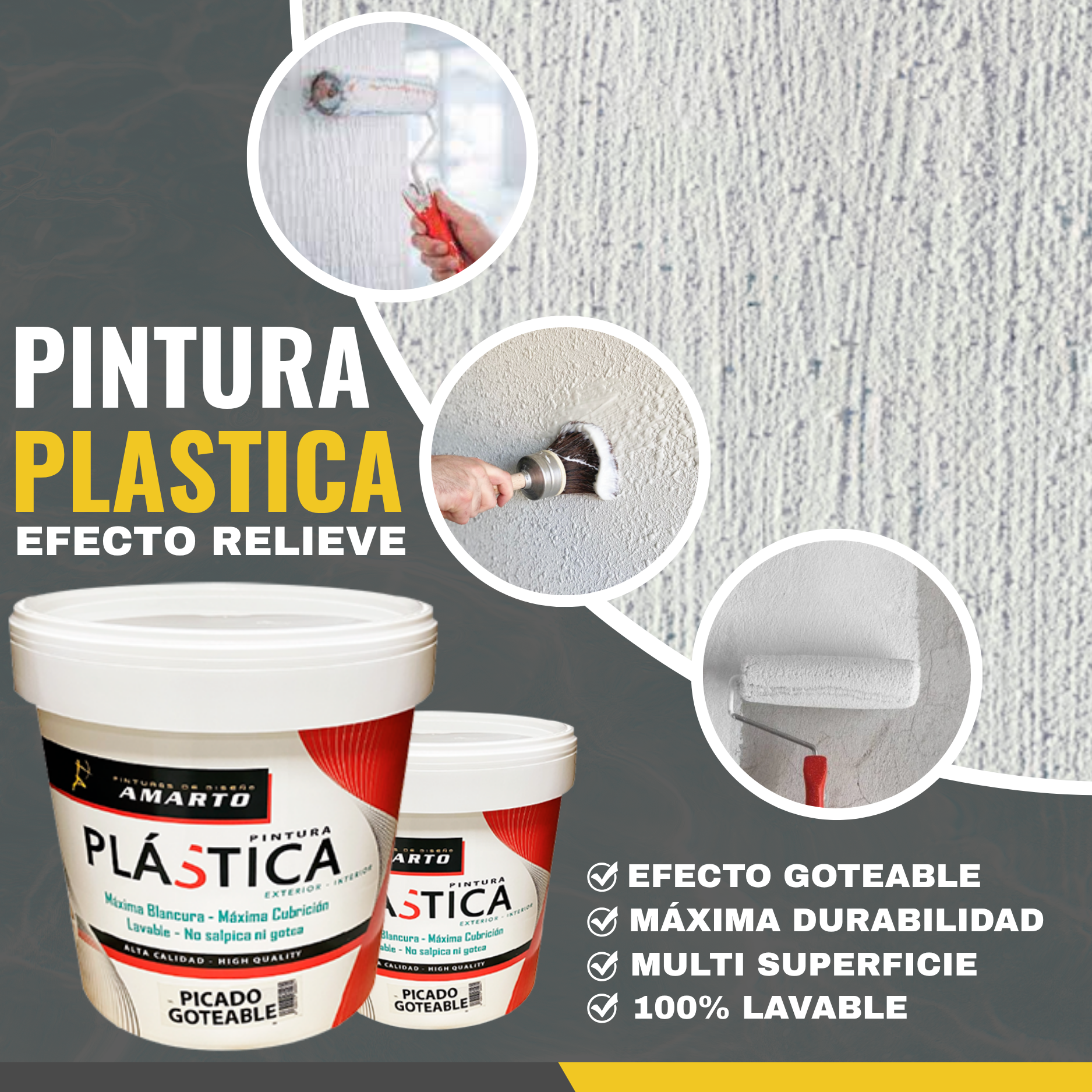 [4 L Blanco] Pintura plástica blanca para gotelé y relieves | Rayados ...