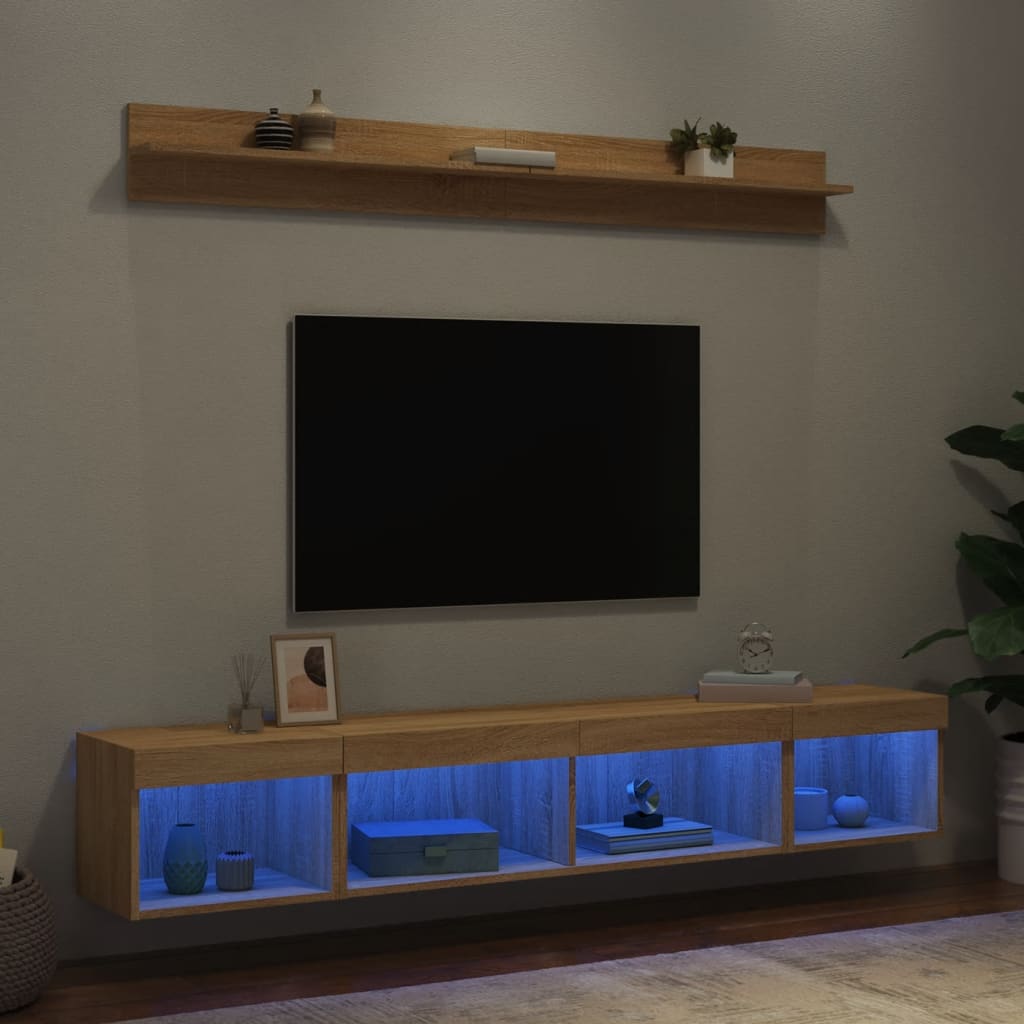 Maison Exclusive - Muebles TV pared con LED 5 pzas madera ingeniería ...