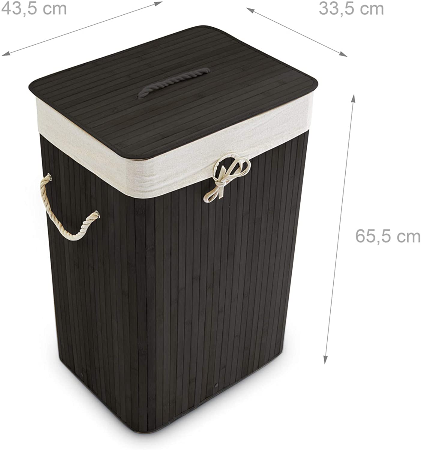 Cesto para la ropa rectangular con bolsa de algodón 65,5 cm bambú negro ...
