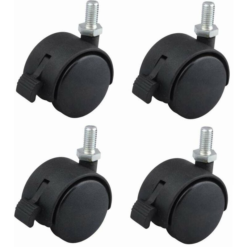 4x roulette de meuble 40mm pivotante avec frein noir nylon fixation par ...