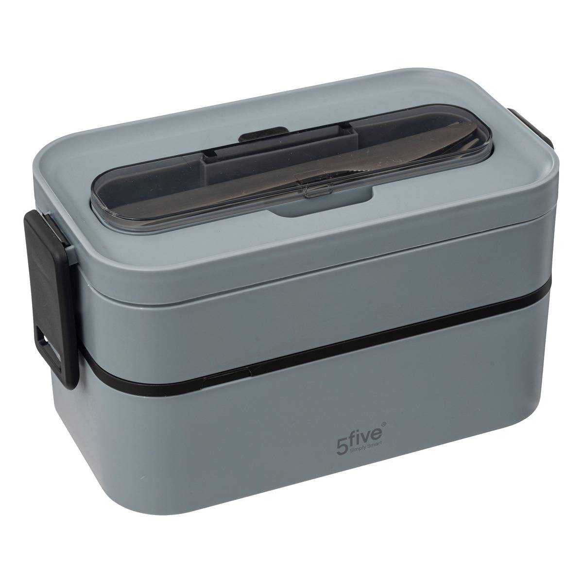 Lunch box double compartiments avec couverts Gris - 5five | Leroy Merlin