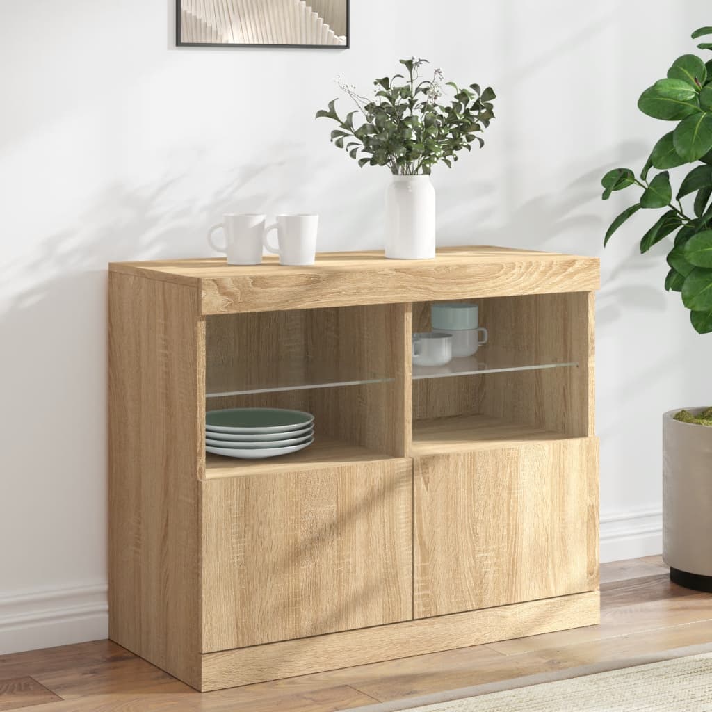 Maison Exclusive - Aparador con luces LED roble Sonoma 81x37x67 cm ...