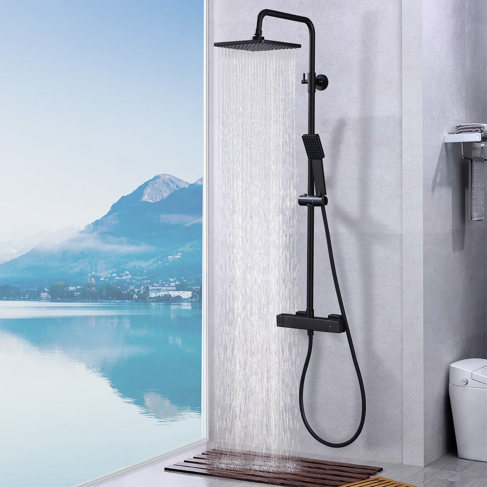 Columna de Ducha Termostática Negra, Conjunto de Ducha con Altura ...