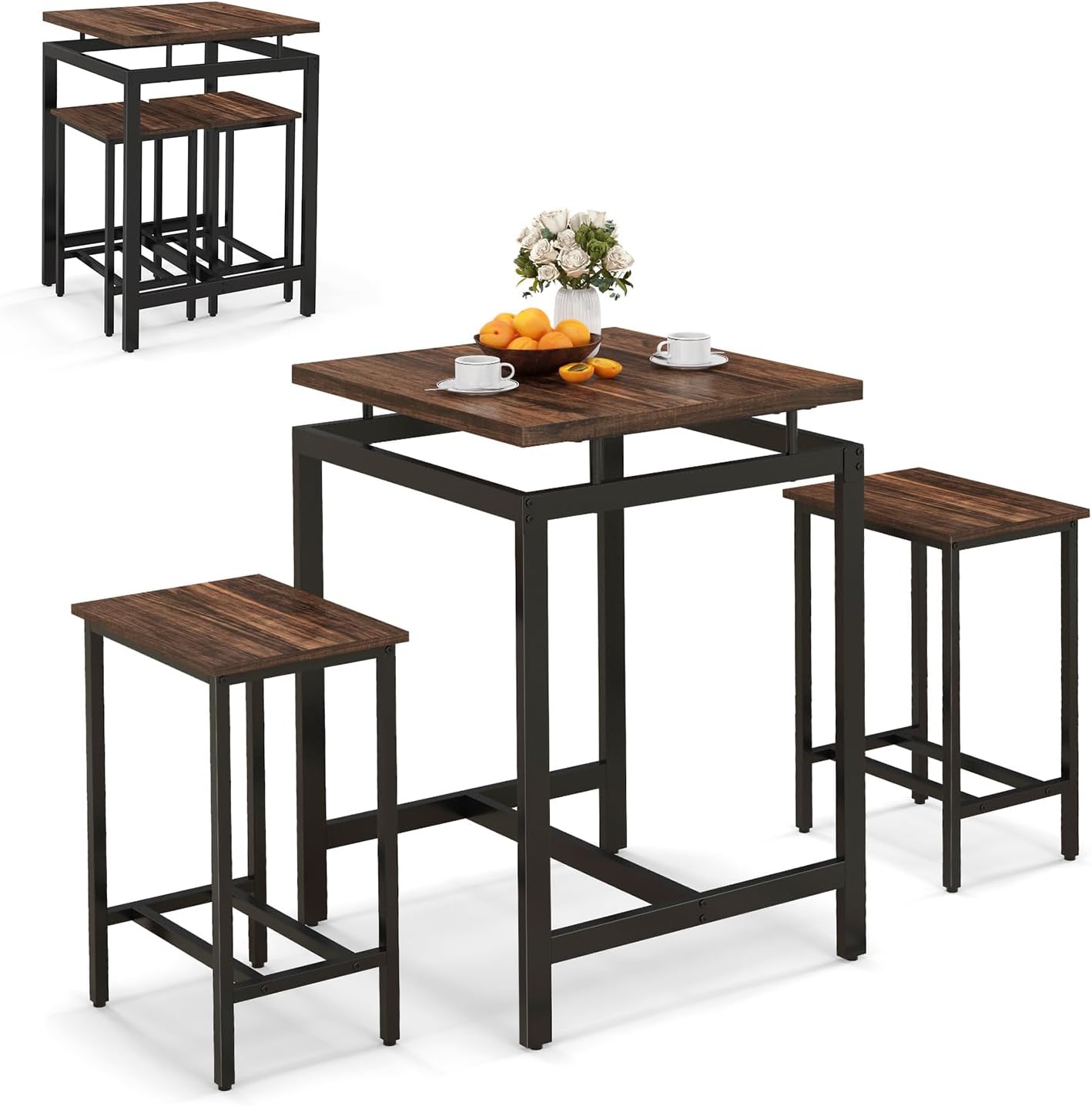 Table Haute avec 2 Tabourets, Table Chaise Encastrable, Table Design ...