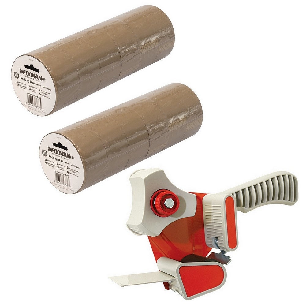 LOT DE 1 DEVIDOIR PLUS 12 ROULEAUX ADHESIF EMBALLAGE MARRON 48 mm X 66 ...