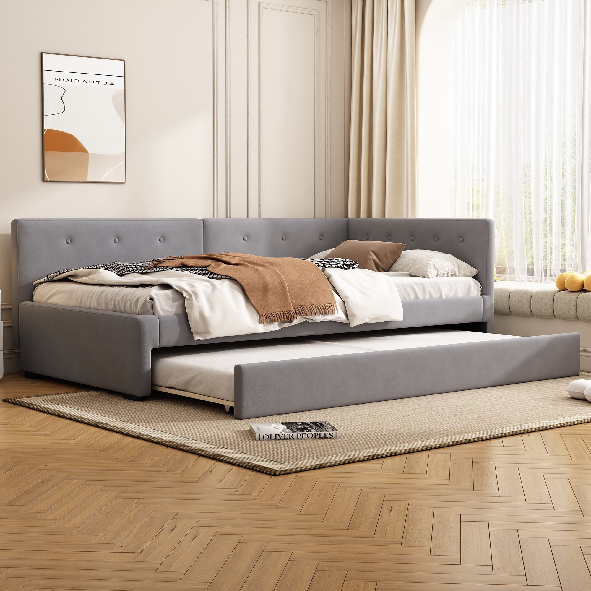 Méridienne 90x200cm, Méridienne avec lit gigogne, Canapé-lit, Lit ...