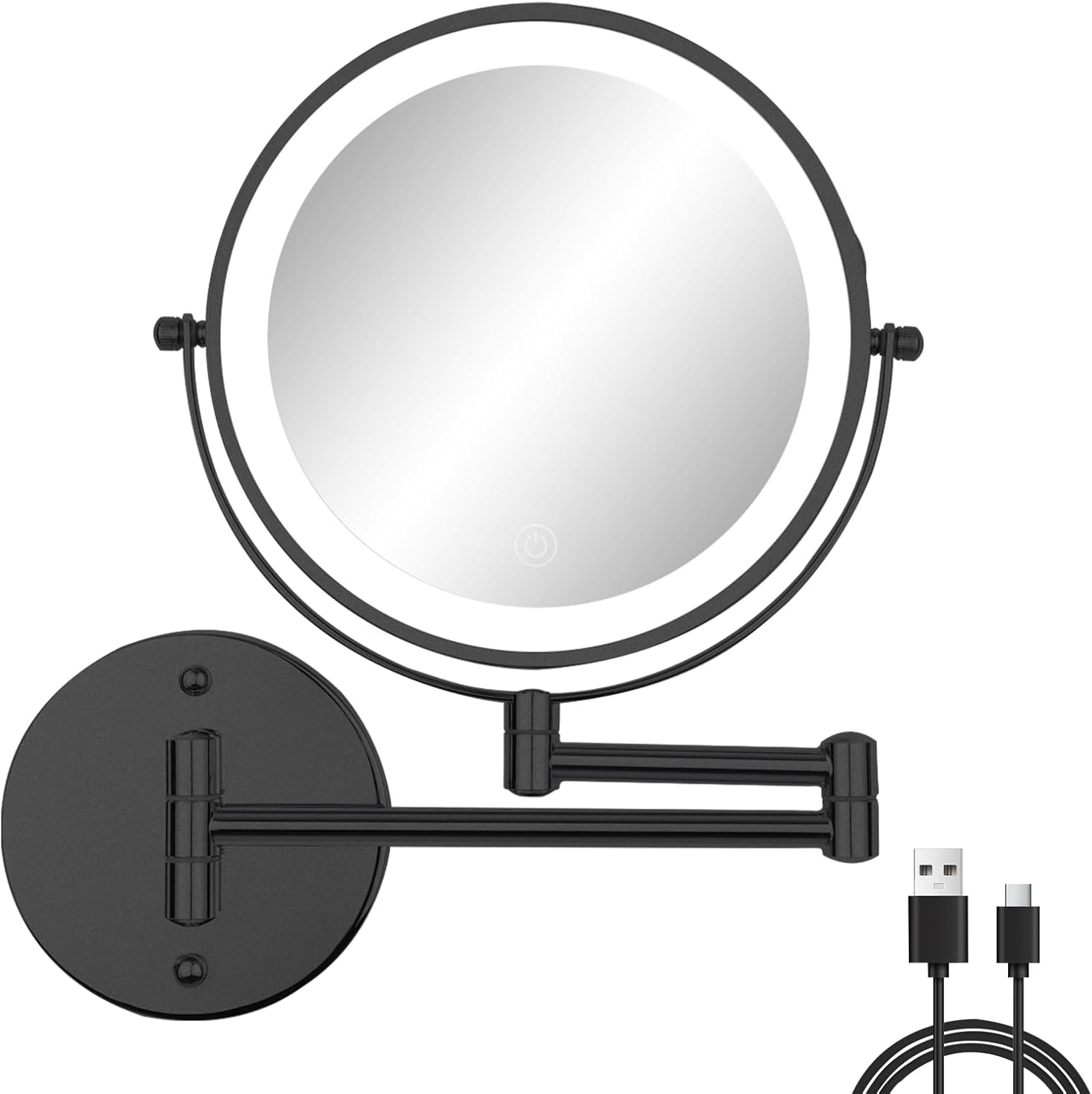 Espejo de maquillaje plegable de pared de 8 pulgadas con luz LED de ...