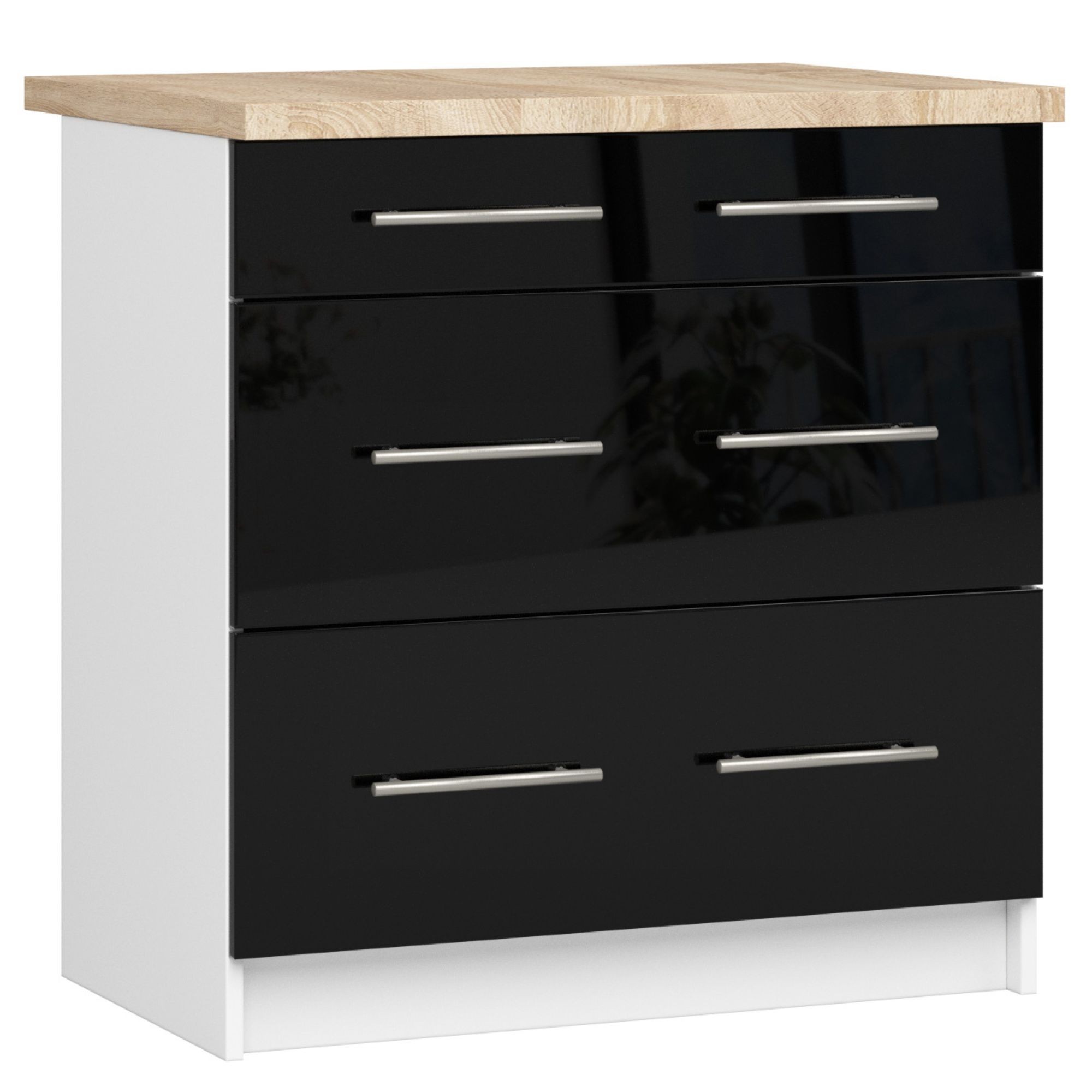 Armoire De Cuisine Sur Pied 3 Tiroirs Blanc Noir Brillant Largeur