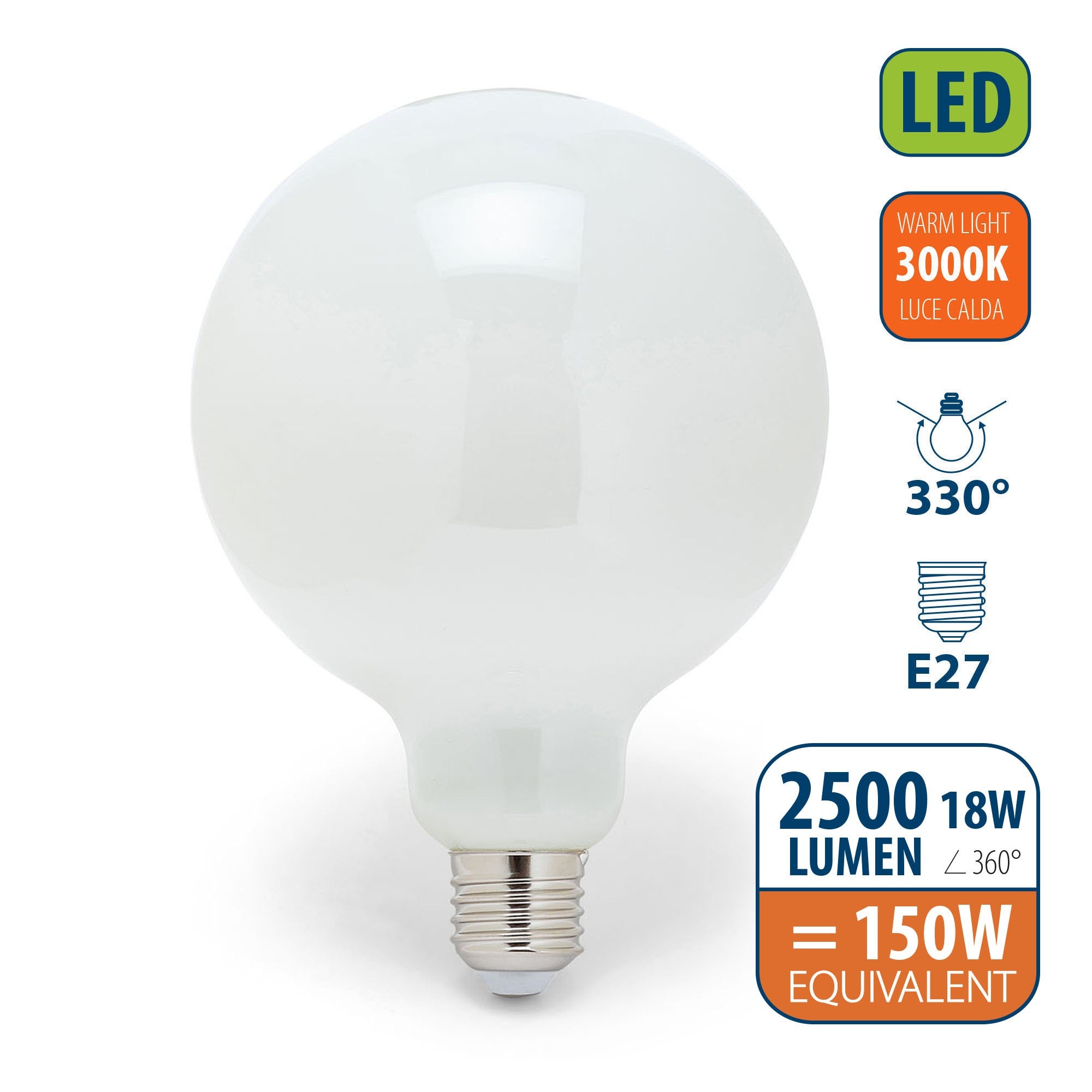 Bombilla de filamento LED Opal, Globo G125, 18W/2500lm, casquillo E27 ...