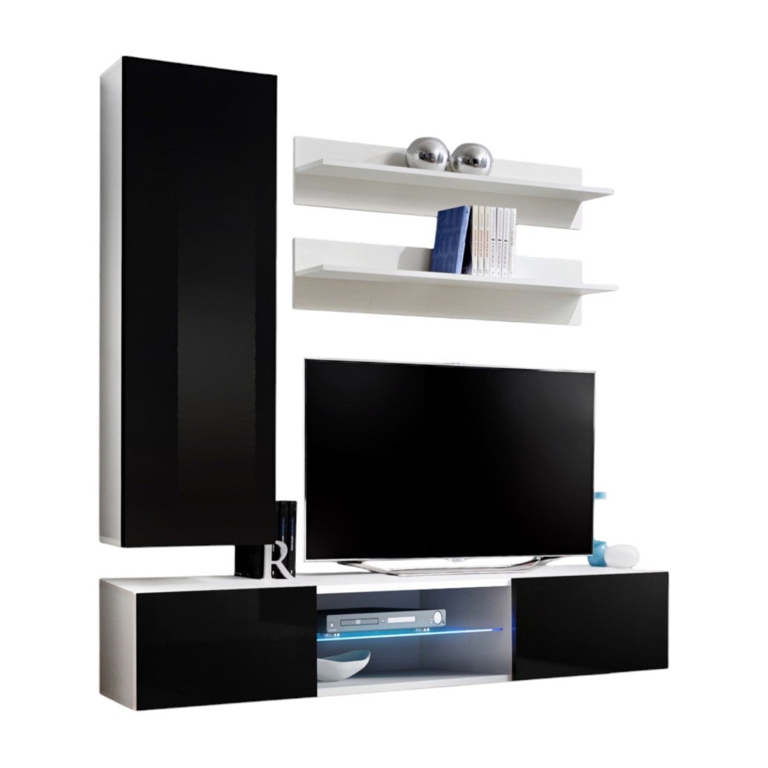 Conjunto Mueble TV FLY S1 – Blanco y Negro – LED integrado – Mueble ...