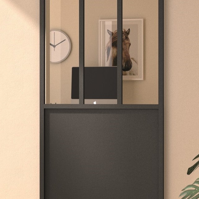Kit porte en applique Atelier noir cadre aluminium verre transparent ...