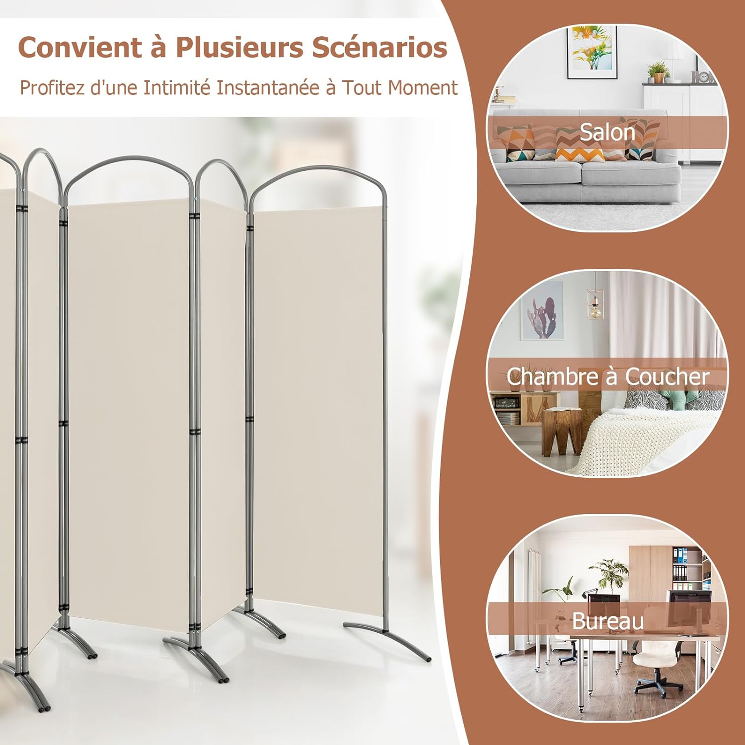 Séparateur de Pièce Pliable de 6 Panneaux, 331 x 51 x 188 cm ...